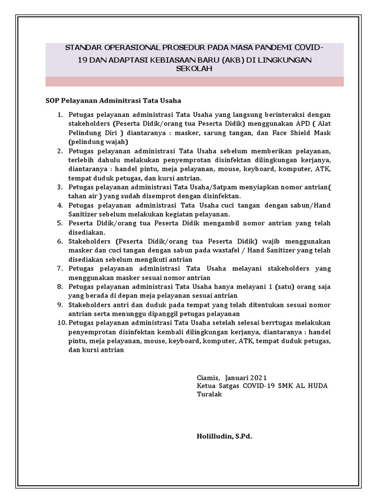 Sop Pelayanan Tu | PDF