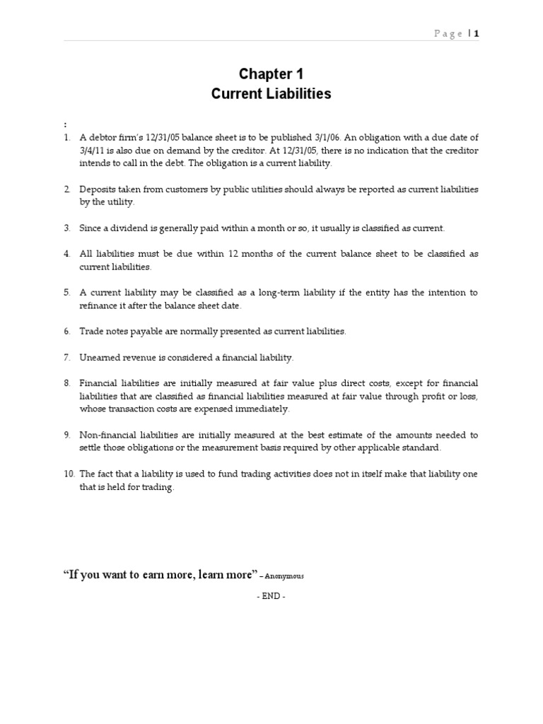 Chapter 1 - Current Liabilities | PDF | Current Liability | Balance Sheet