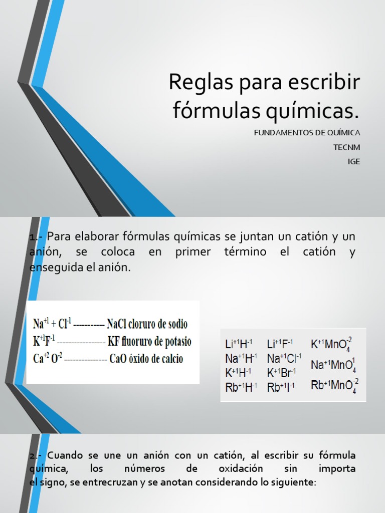 Reglas para Escribir Fórmulas Químicas.: Fundamentos de Química Tecnm ...