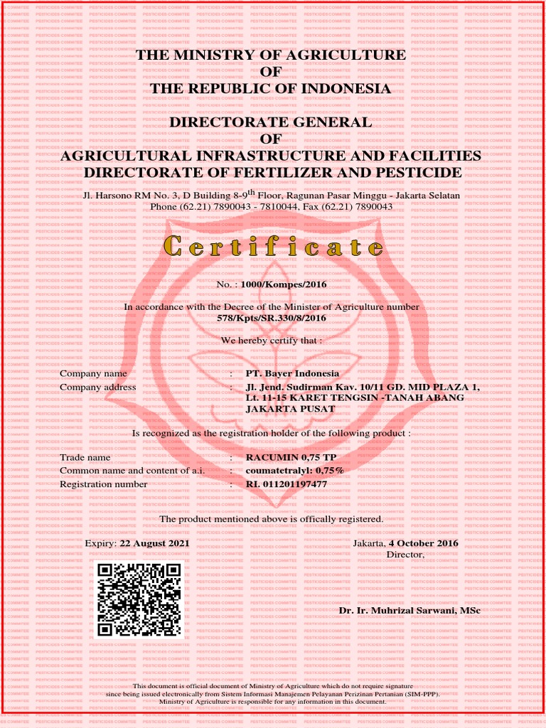 Racumin 0.75 TP. Certificate (ED 2021) | PDF