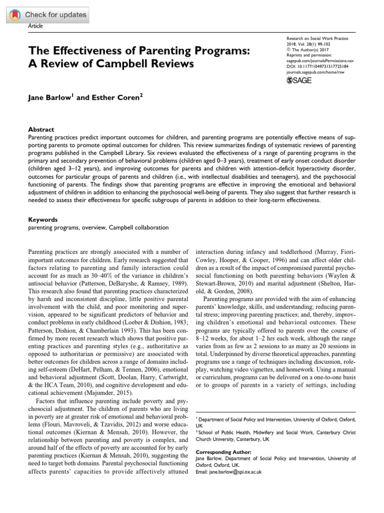 The Effectiveness of Parenting Programs: A Review of Campbell Reviews ...