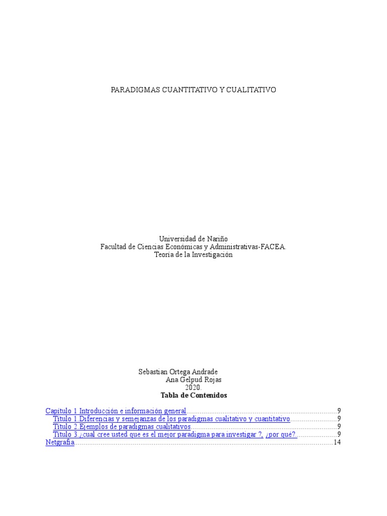 Taller Paradigmas Cuantitativo y Cualitativo | PDF | Paradigma | Subjetividad