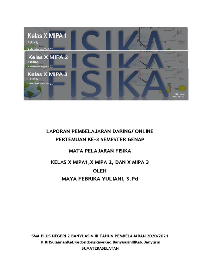 Laporan Pembelajaran Daring Fisika Pertemuan Ke-3 Genap | PDF