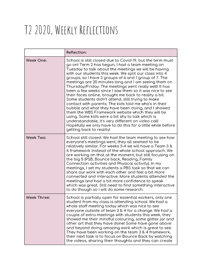 Weekly Reflections | PDF | Teaching | Teachers