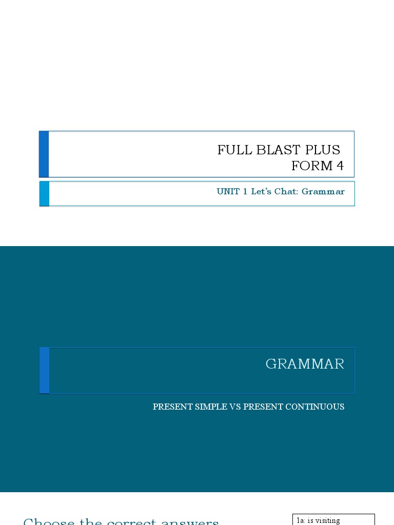 Full Blast Plus Form 4: UNIT 1 Let's Chat: Grammar | PDF | Adverb | Grammar