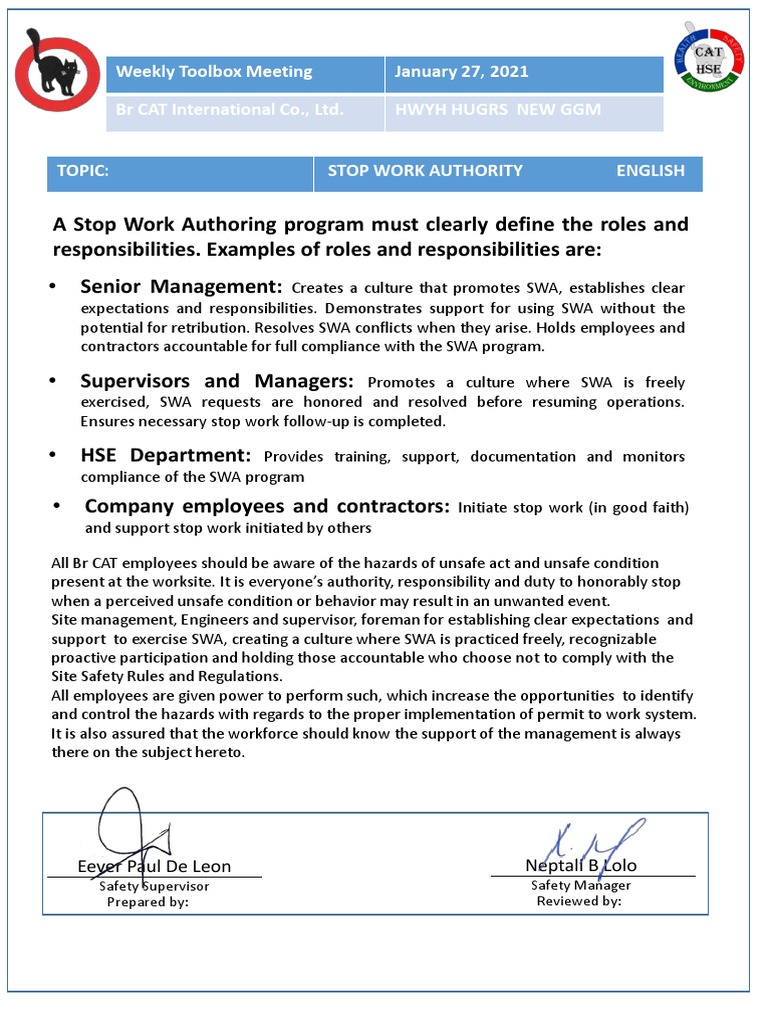 Stop Work Authority TBT | PDF | Safety | Applied Ethics