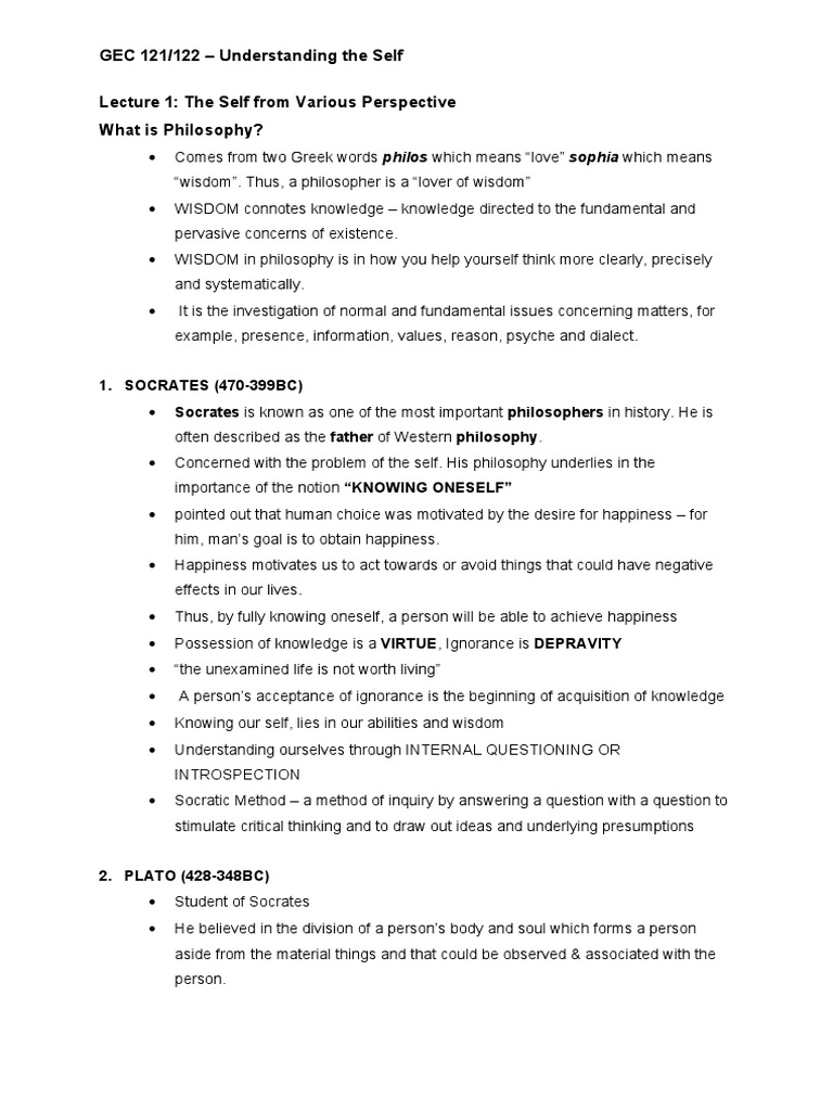 Understanding Self Lesson 1 | PDF | Id | Soul