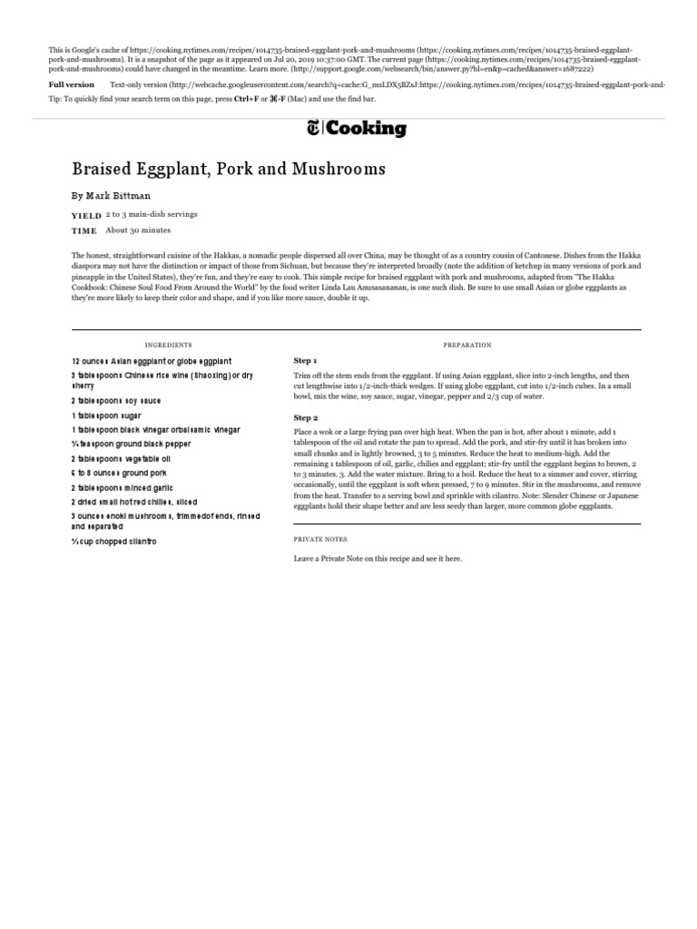 Braised Eggplant, Pork and Mushrooms Recipe - NYT Cooking | PDF | Stir ...