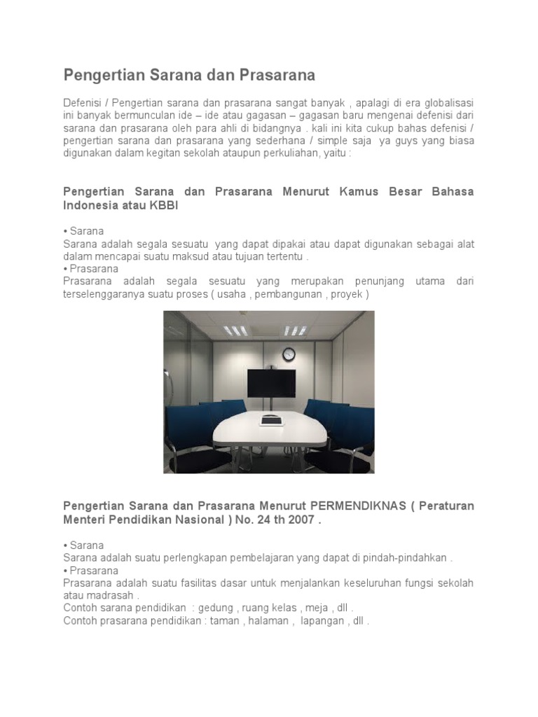 Pengertian Sarana Dan Prasarana | PDF