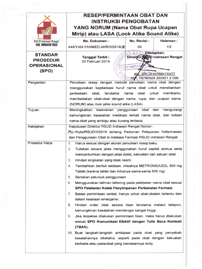 Spo Resep Atau Permintaan Obat Yang Norum Atau Lasa | PDF