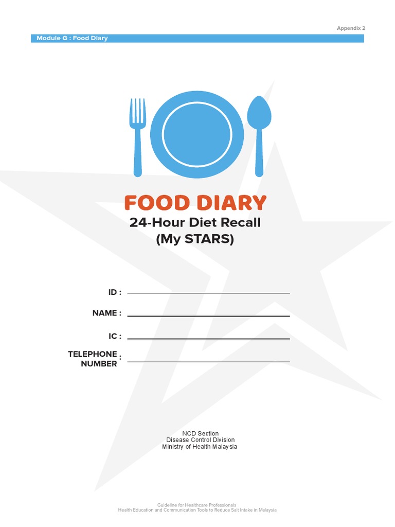 24-Hour Diet Recall (My Stars) : Module G: Food Diary | PDF | Teaspoon ...
