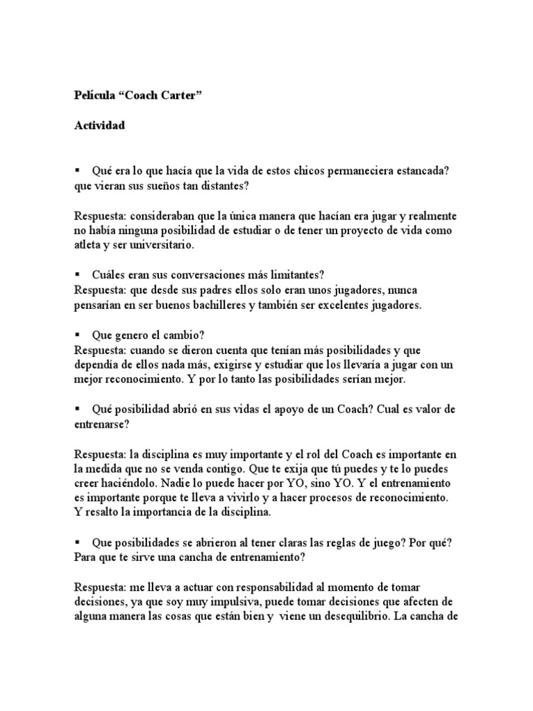 Actividad de La Película Coach Carter | PDF