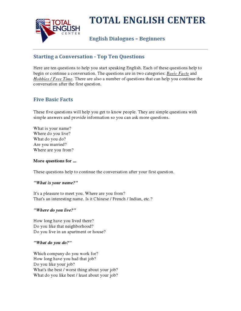 Simple English Conversation Starters | PDF | Question | Sports