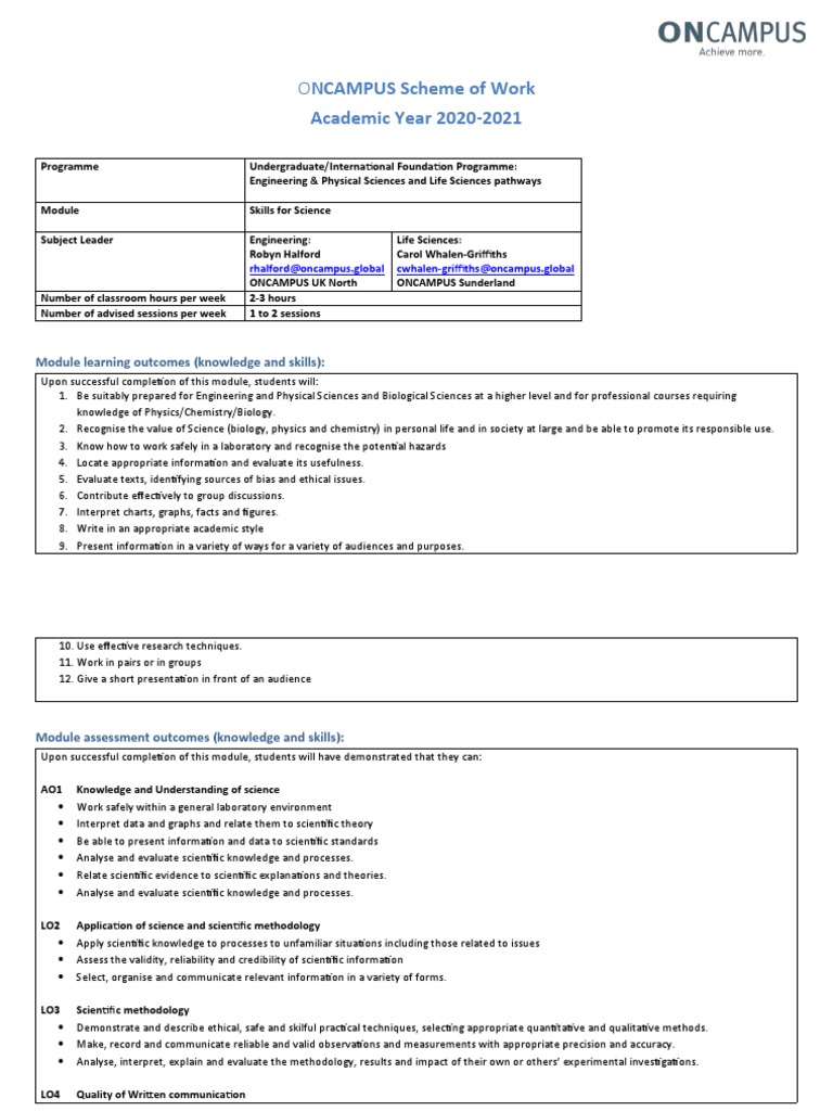 UFP Skills For Science SOW 2020-21 | Download Free PDF | Educational ...