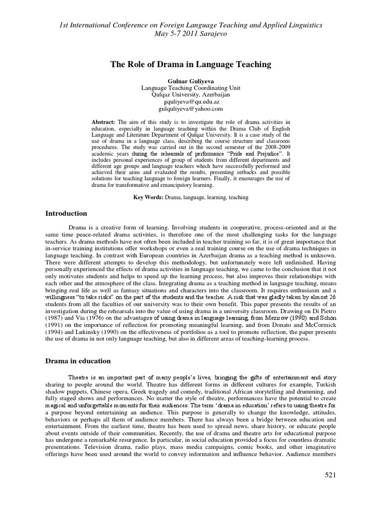 The Role of Drama in Language Teaching | PDF | Language Education ...