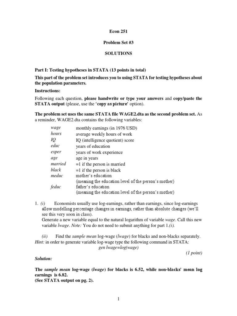 Econ 251 PS3 Solutions v2 | PDF | P Value | Statistical Significance