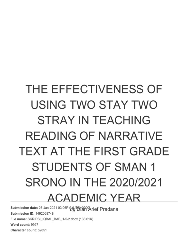 Hasil Cek Turnitin The Effectiveness of Using Two Stay Two Stray in Teaching Reading of ...