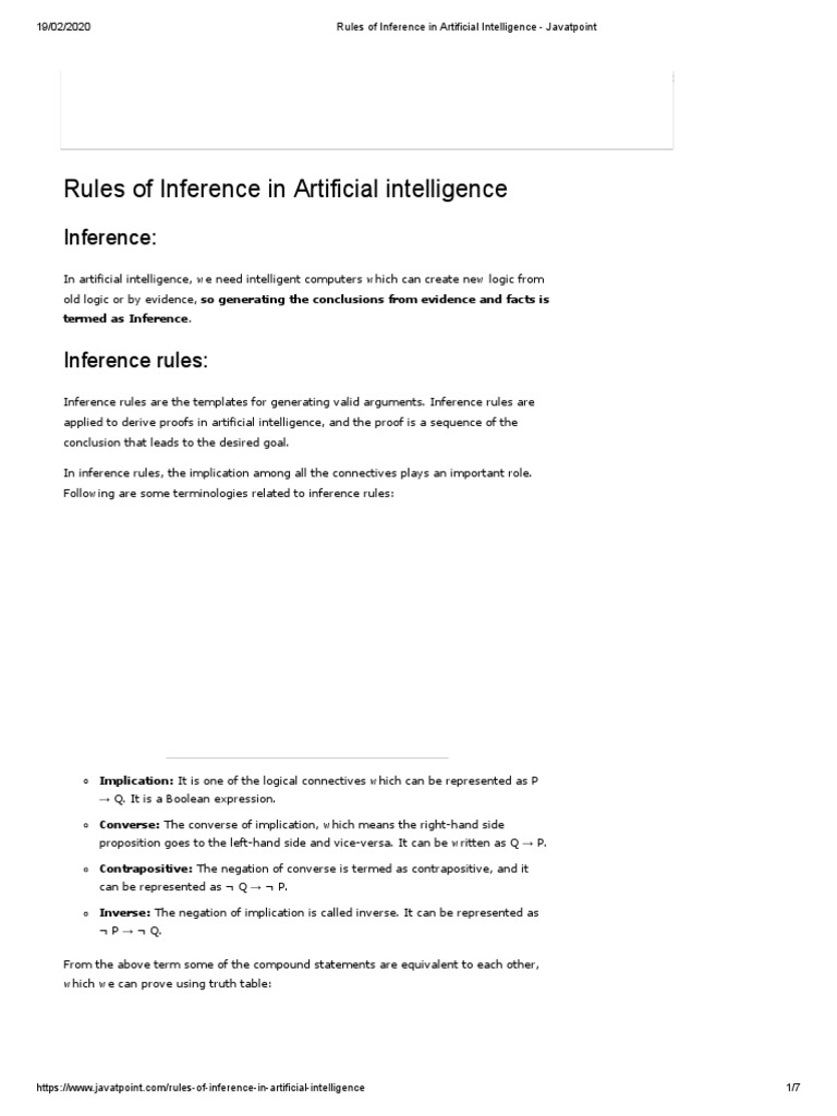 Rules of Inference in Artificial Intelligence 2 | Download Free PDF ...