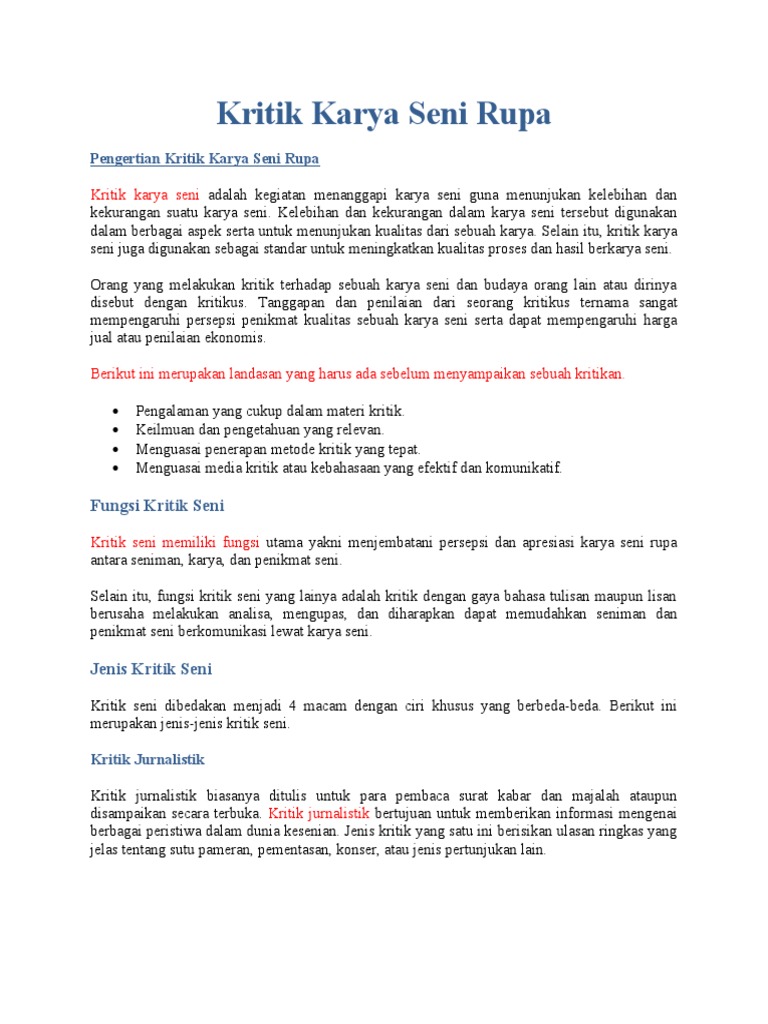 Kritik Karya Seni Rupa dan Fungsinya | PDF | Filsafat | Sains & Matematika