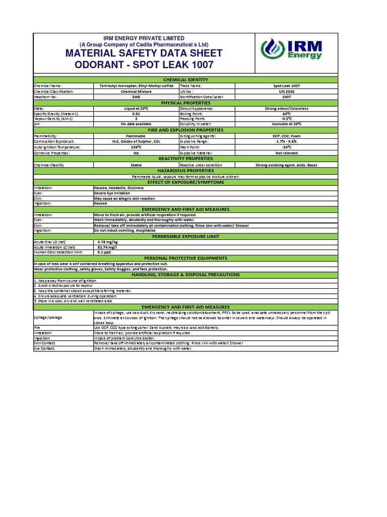 Natural Gas Odorant Safety Data Sheet | PDF | Carbon Dioxide | Personal ...