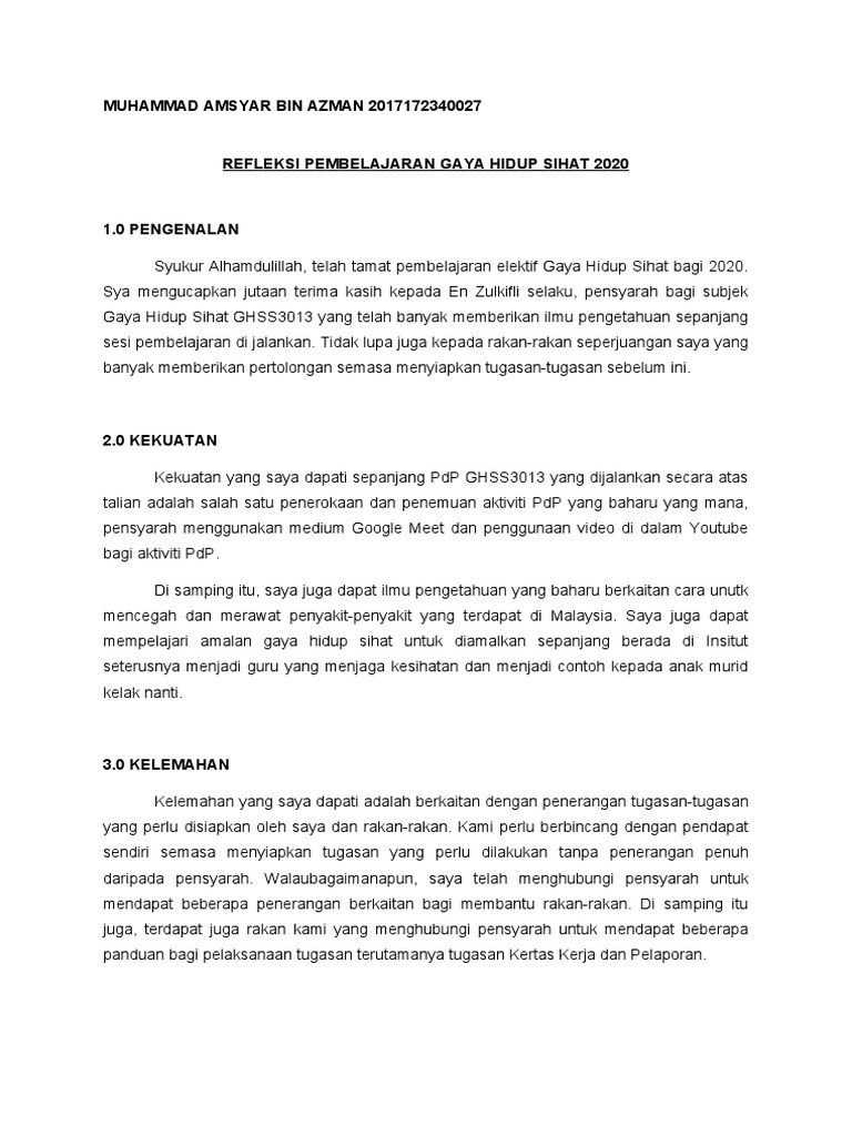 Refleksi Gaya Hidup Sihat | PDF | Karier & Perkembangan