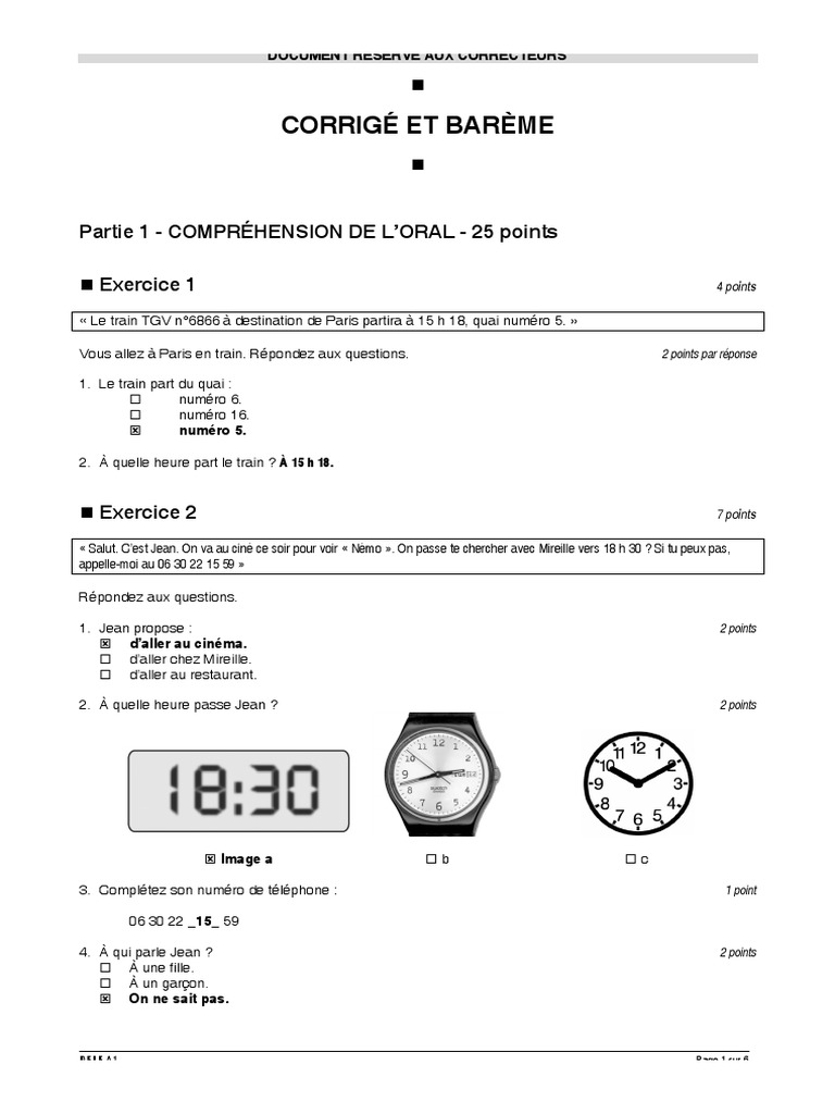 DELF A1 Sujet 6 Corrigé | PDF | Média de masse | Divertissement (Général)