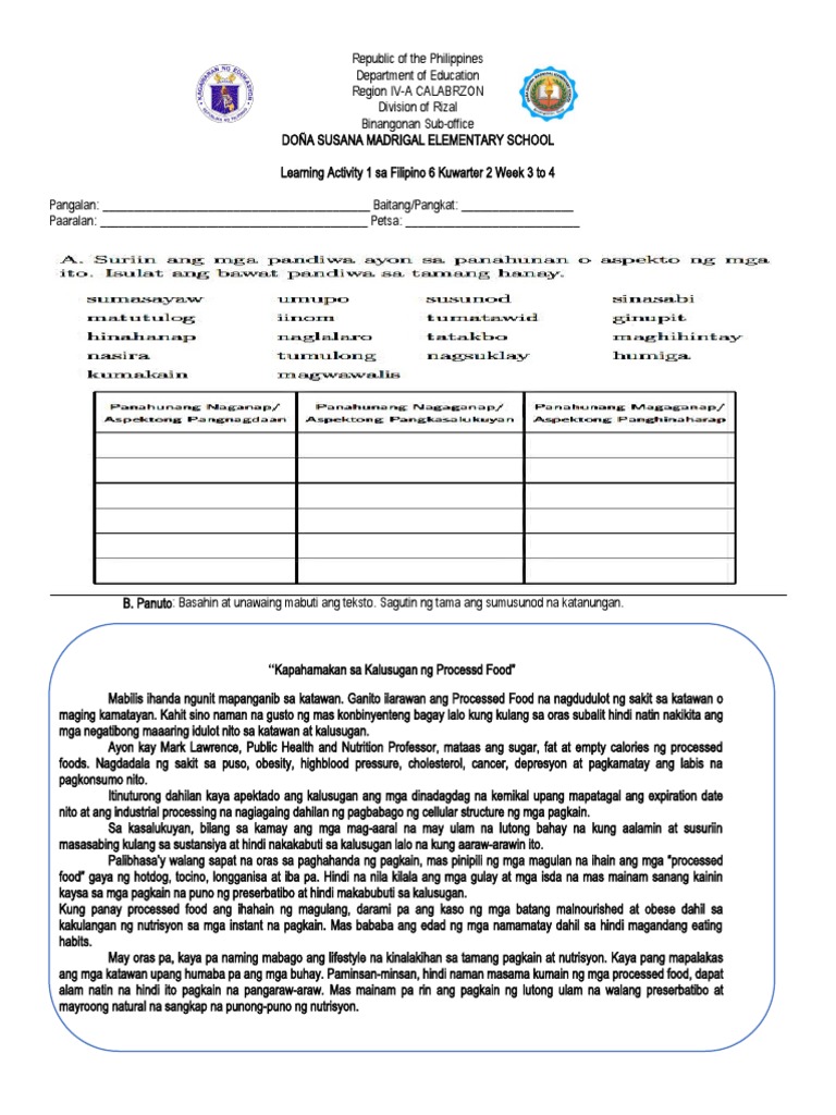 Filipino-6 - Q2-Week 3 To 4 | PDF
