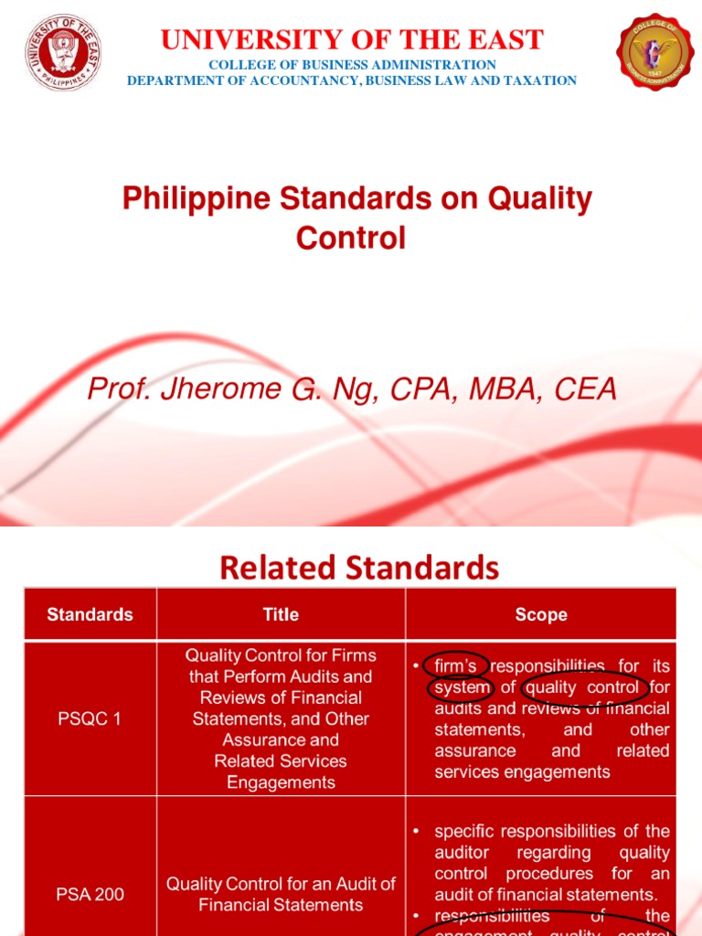Philippine Standards On Quality Control: University of The East | PDF ...