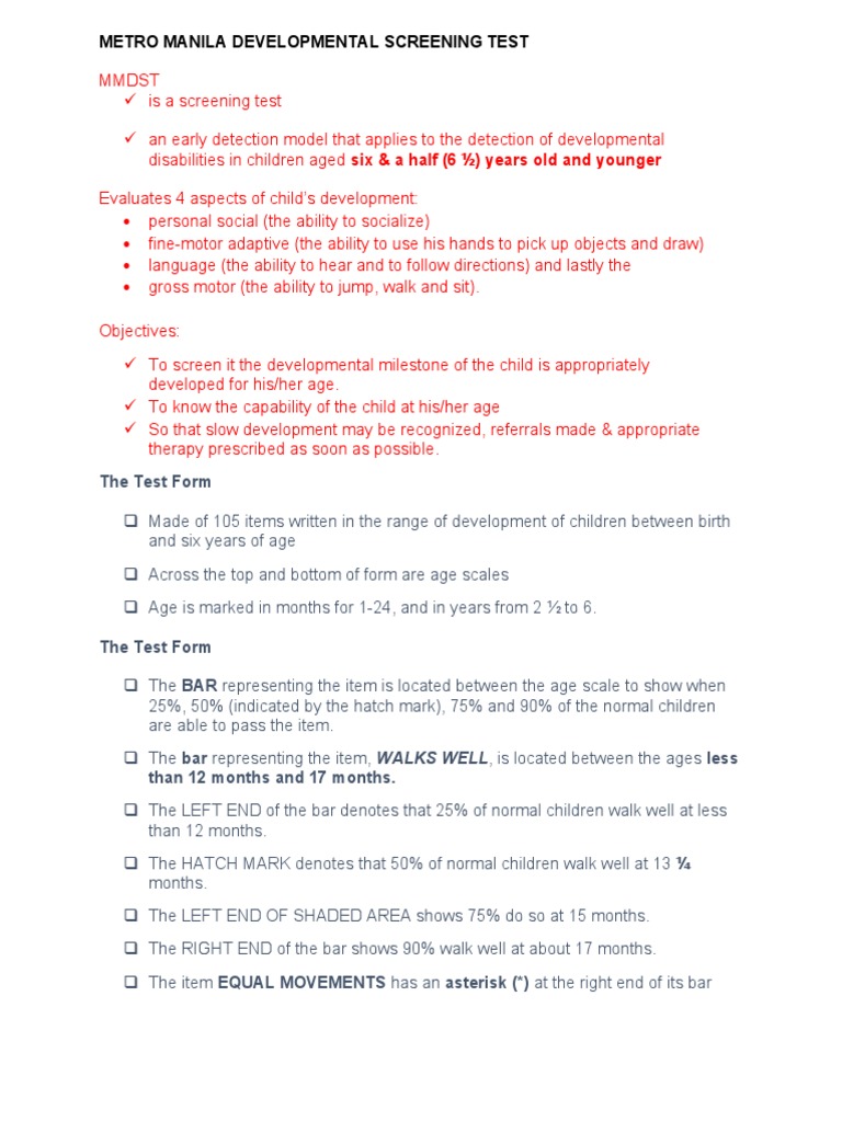 Metro Manila Developmental Screening Test | Download Free PDF | Child ...