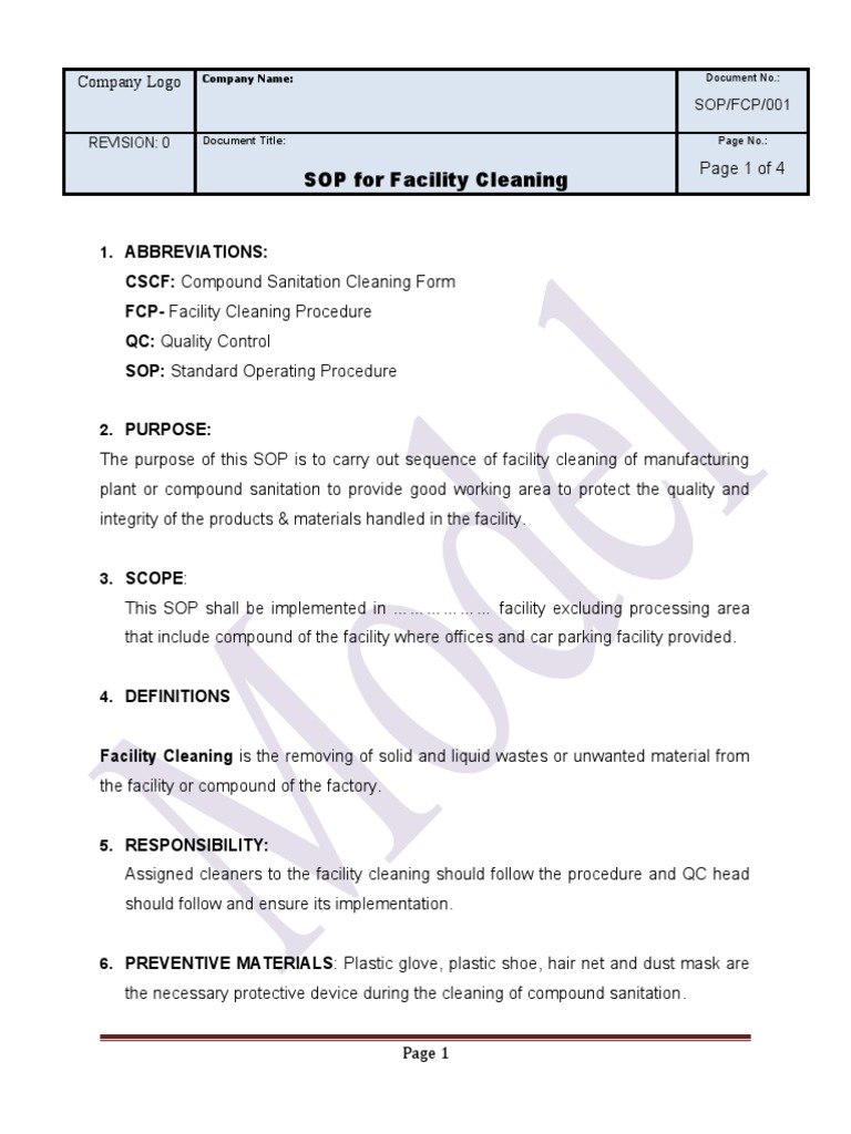 SOP For Facility Cleaning | PDF | Municipal Solid Waste | Waste Management
