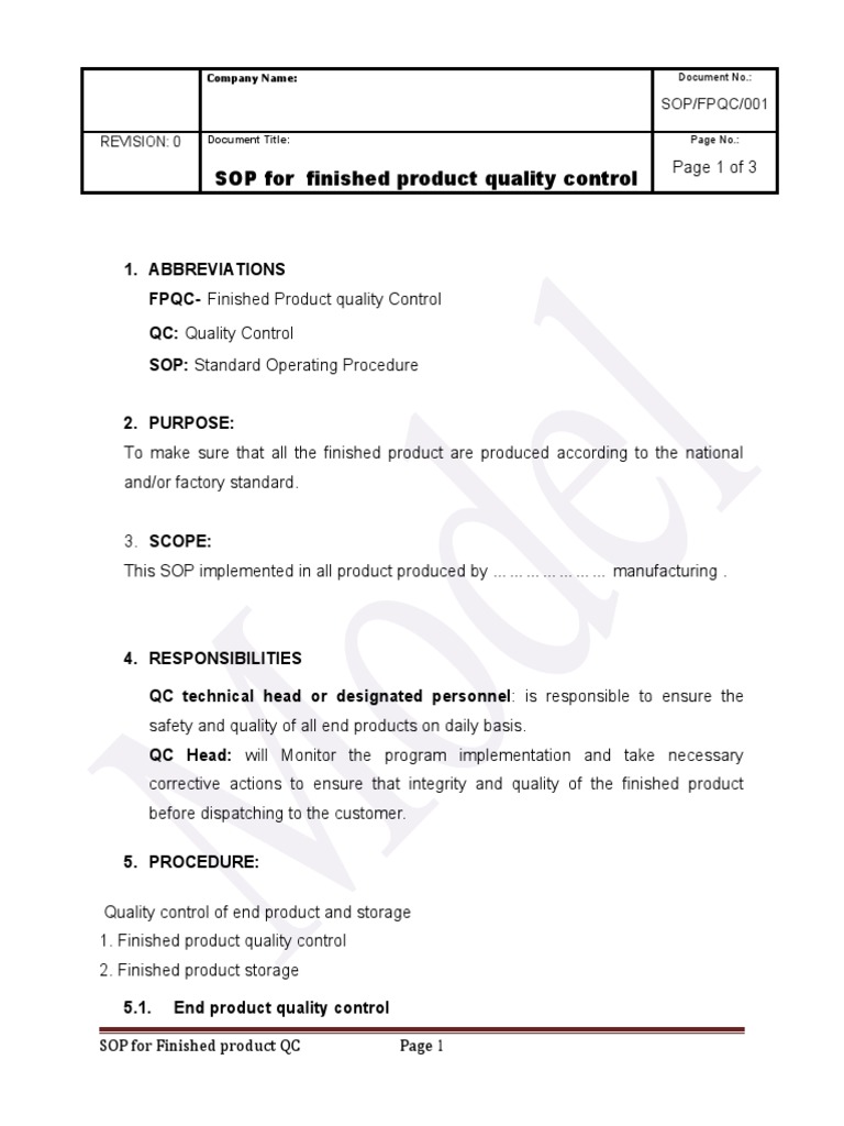 SOP For Finish Product QC | PDF | Shelf Life | Business Process