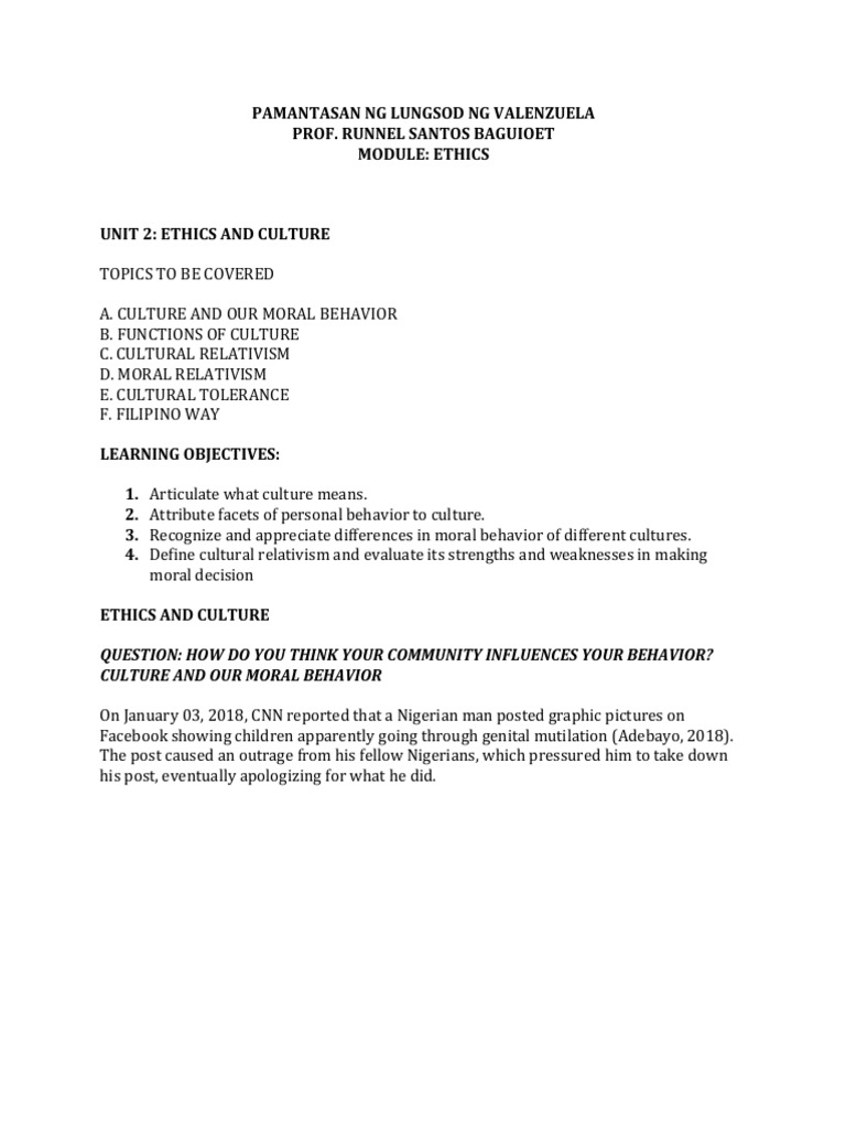 Unit 2 Ethics PDF | PDF | Morality | Female Genital Mutilation