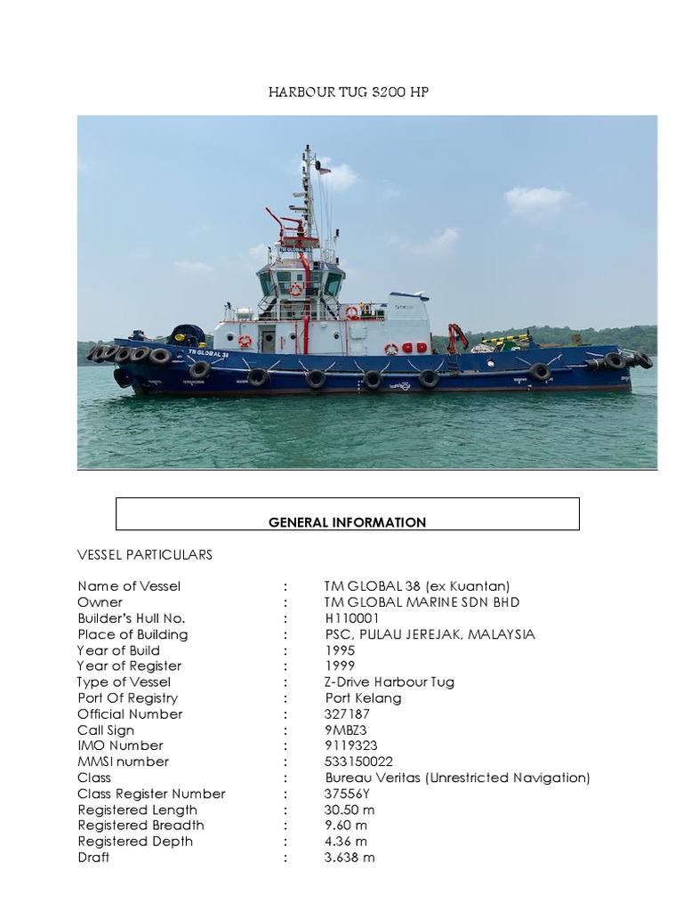 Harbour Tug Ship Particular | PDF | Tugboat | Ships