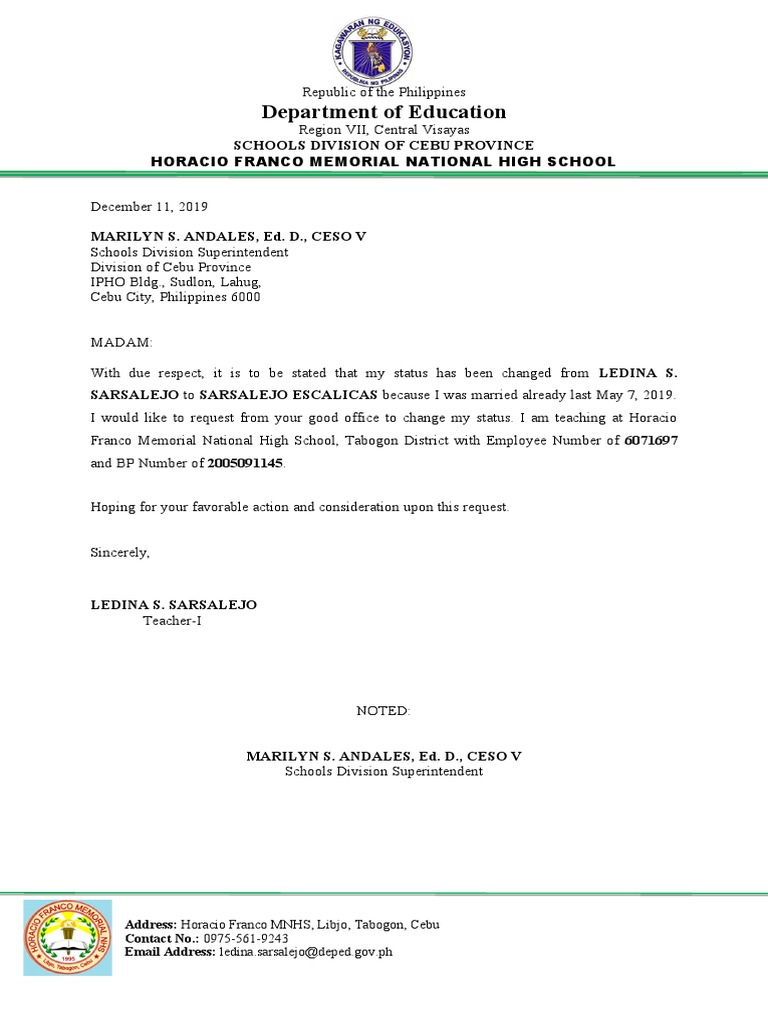 Letter of Request Change Status | PDF