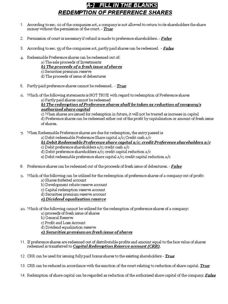 Redemption of Preference Shares & Debentures | PDF | Debenture | Dividend