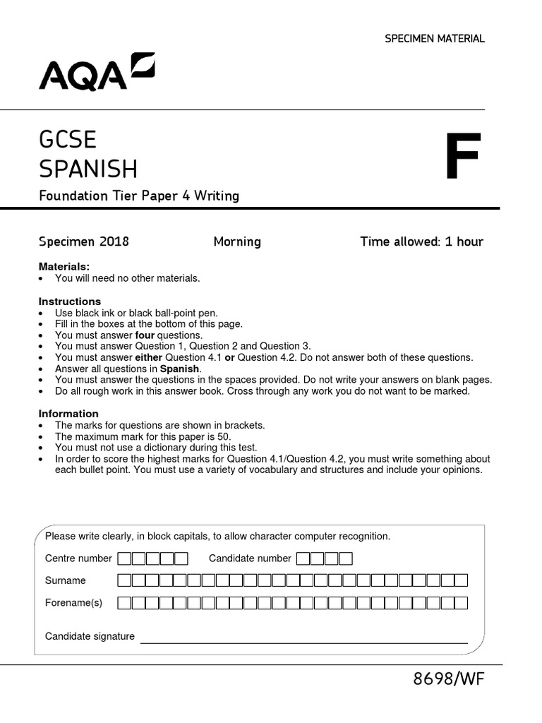 Gcse Spanish: Foundation Tier Paper 4 Writing | PDF | Getty Images
