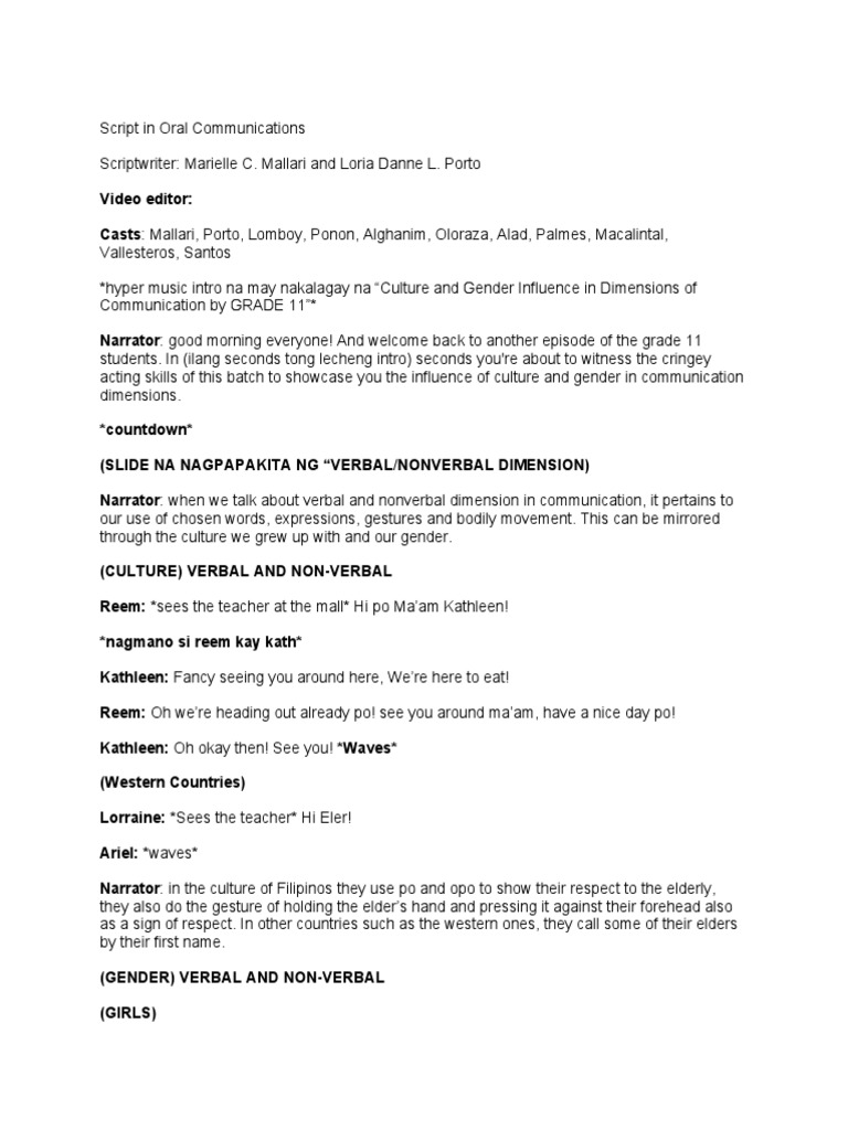 Oral Communication Skit | PDF | Nonverbal Communication | Communication