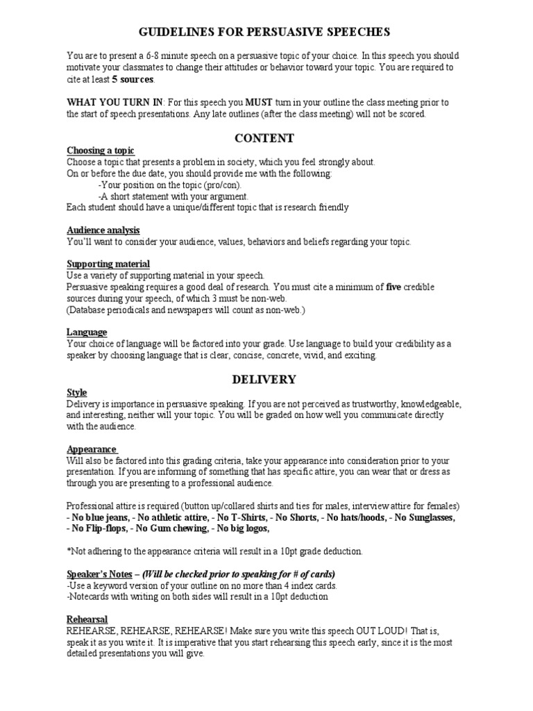 Guidelines For Persuasive Speeches 5 Sources Pdf Credibility
