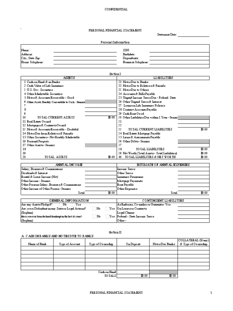 Sample Personal Income Statement