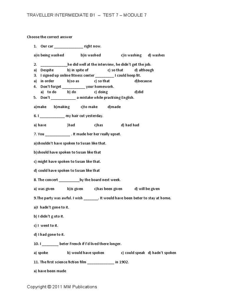 Traveller Intermediate B1 - Test 7 - Module 7 | PDF | Hybrid Vehicle ...