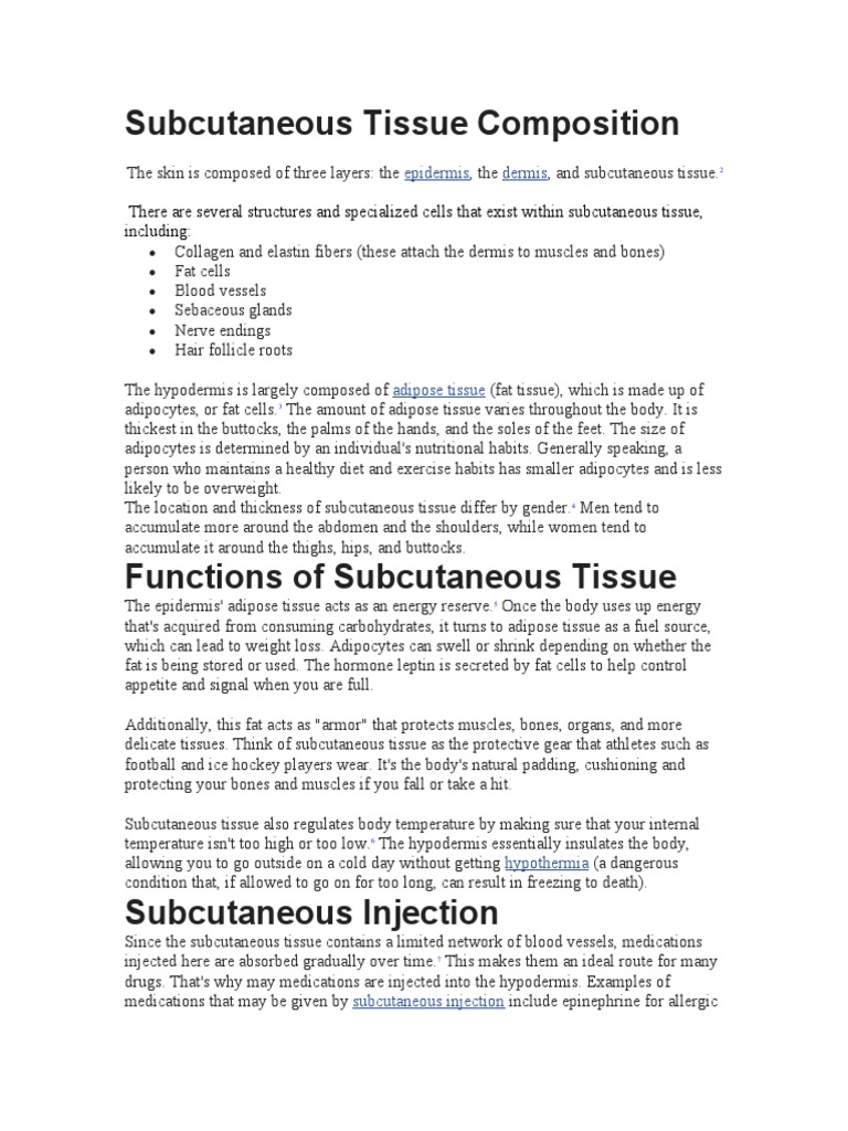 Subcutaneous Tissue Composition | PDF