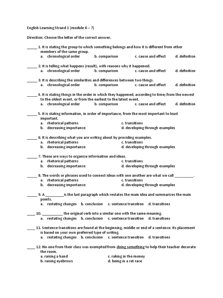 English Learning Strand 1 (Module 6 - 7) | PDF | Metaphor | Proverb