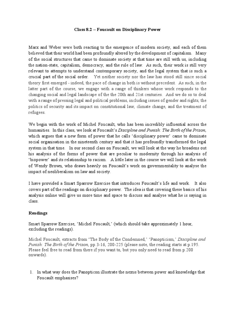 Class 8.2 - Foucault On Disciplinary Power | PDF | Michel Foucault ...