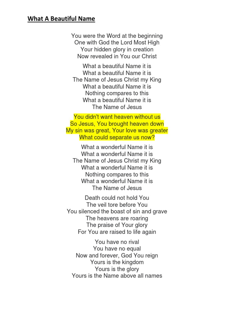 Whata A Beautiful Name Lyrics | PDF | Religion & Spirituality