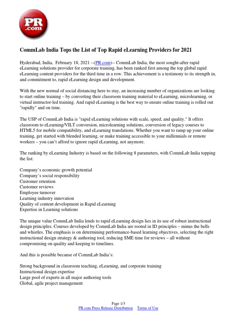 CommLab India Tops The List of Top Rapid Elearning Providers For 2021 | PDF | Instructional ...