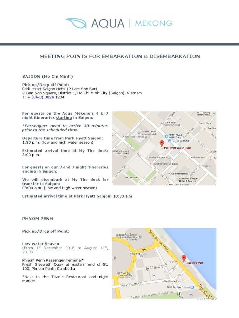 Meeting Points For Embarkation & Disembarkation: SAIGON (Ho Chi Minh ...