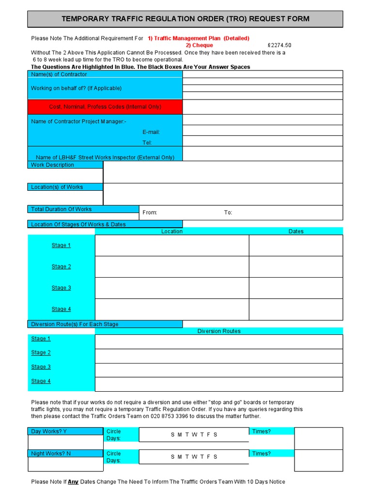 Temporary Traffic Regulation Order (Tro) Request Form | PDF | Traffic | Bus