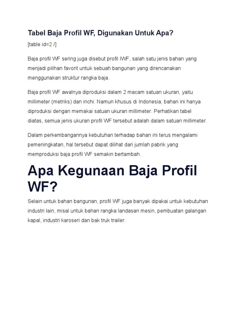 Tabel Baja Profil WF | PDF