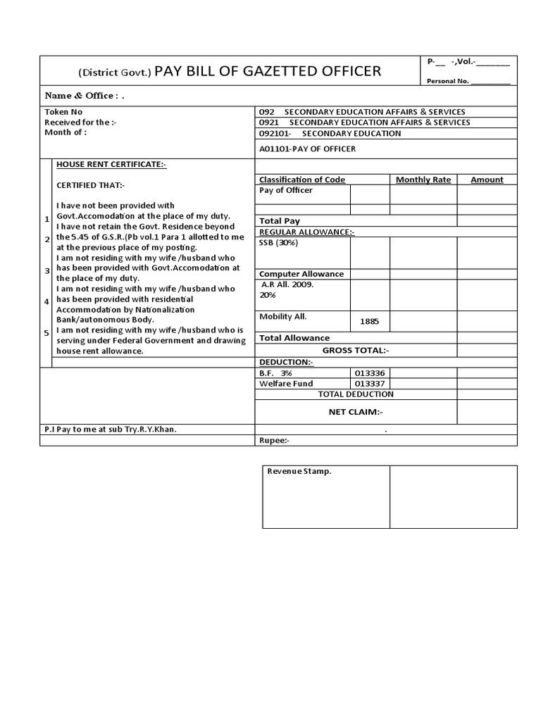 Gazetted Officer Pay Bill Form | PDF | Economies | Public Finance