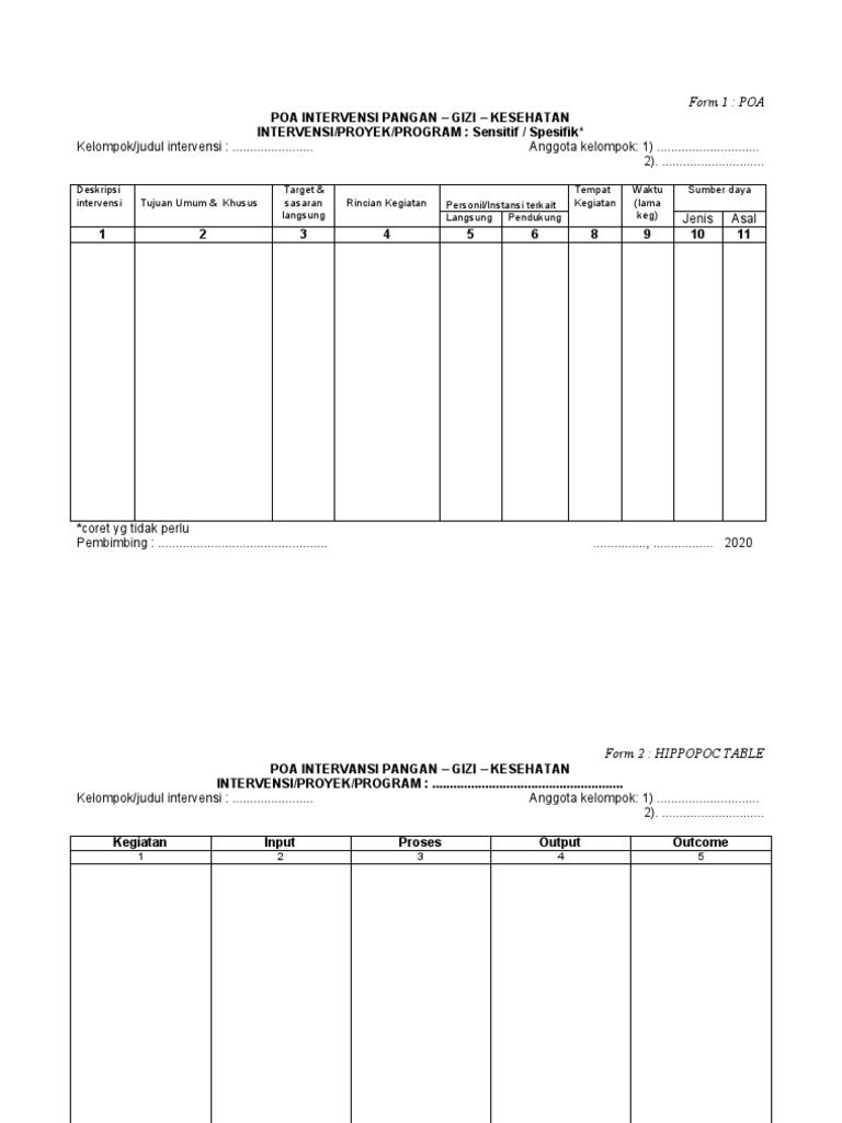 Contoh Form Poa Dan Hippopoc Tabel | PDF